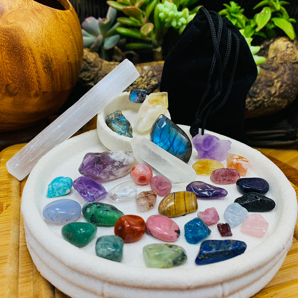 34 Crystal Vibration Sampler Set With Velvet Pouch – Spirit Magicka