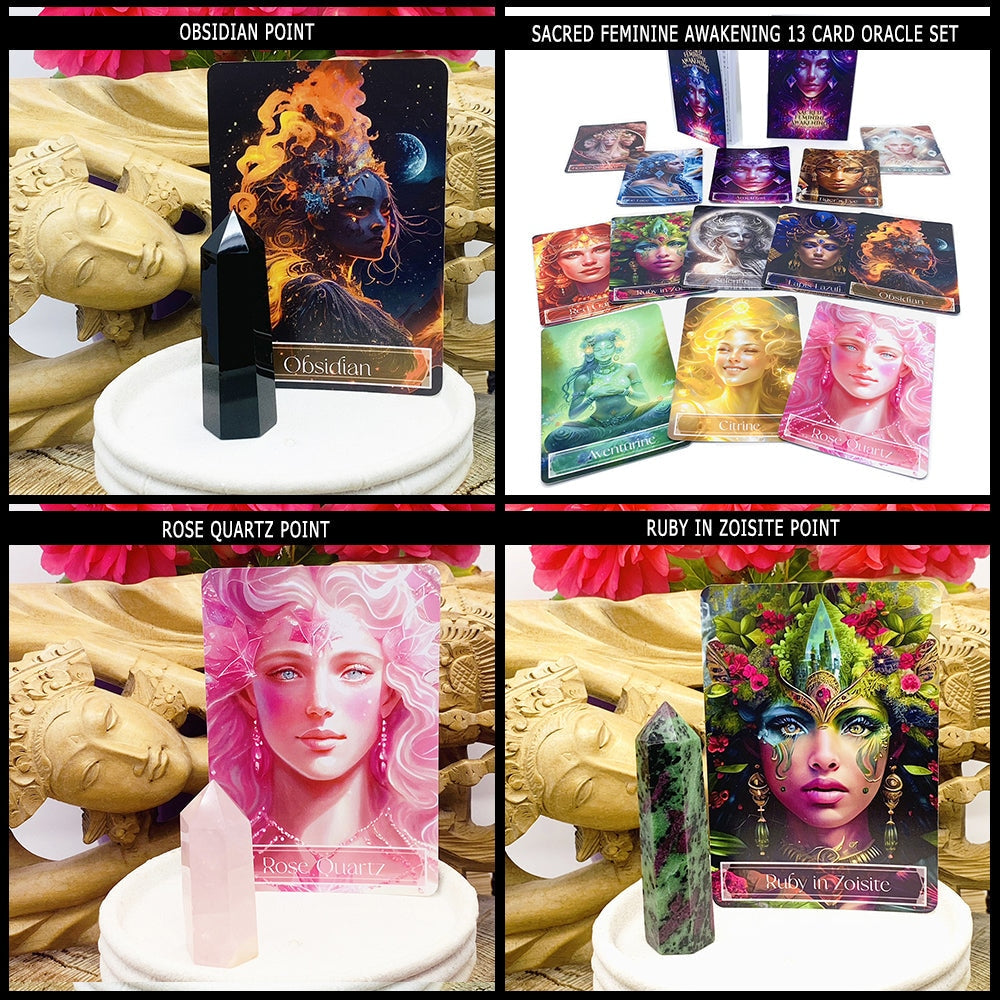Sacred Feminine Awakening Oracle Cards & 13 Crystal Altar Set – Spirit ...