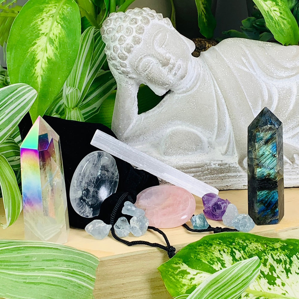 13-Piece Crystal Peaceful Sleep Pocket Kit + Velvet Pouch – Spirit Magicka