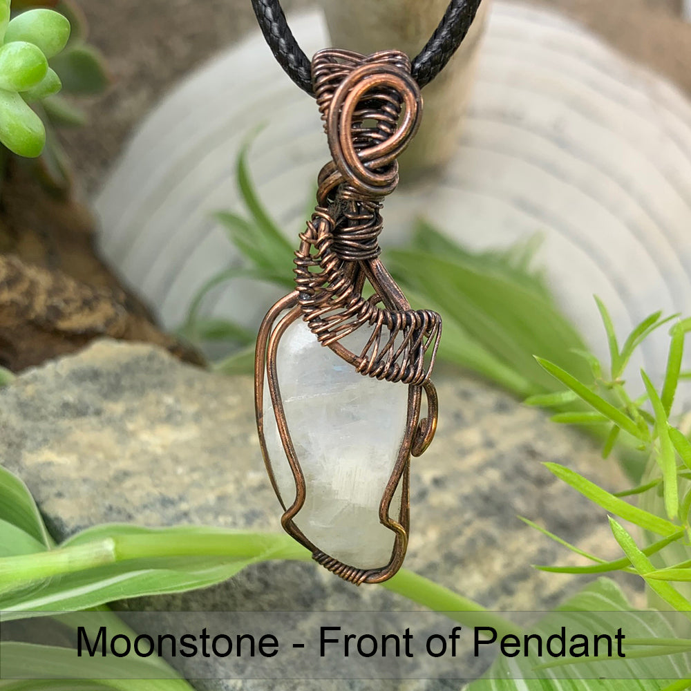 Moonstone Crescent Copper Wire Pendant Necklace – Spirit Magicka