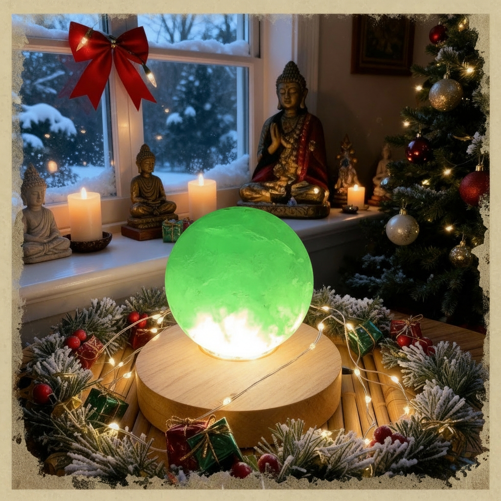 Crystal Mood Light Base + Medium Green Fluorite Sphere — Holiday Glow ...